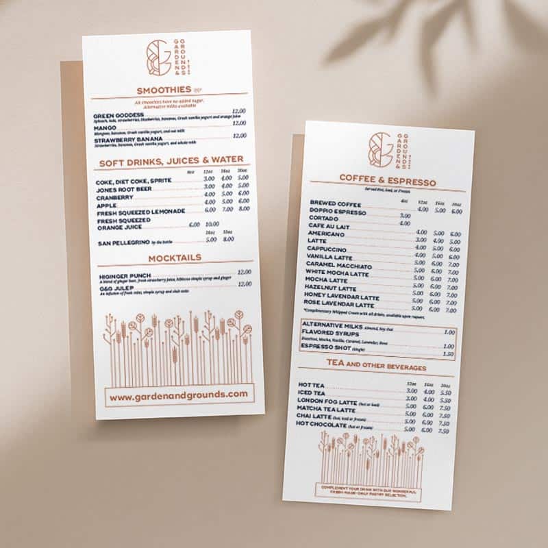 Garden & Grounds Bistro Beverage Menus - Strategic Factory